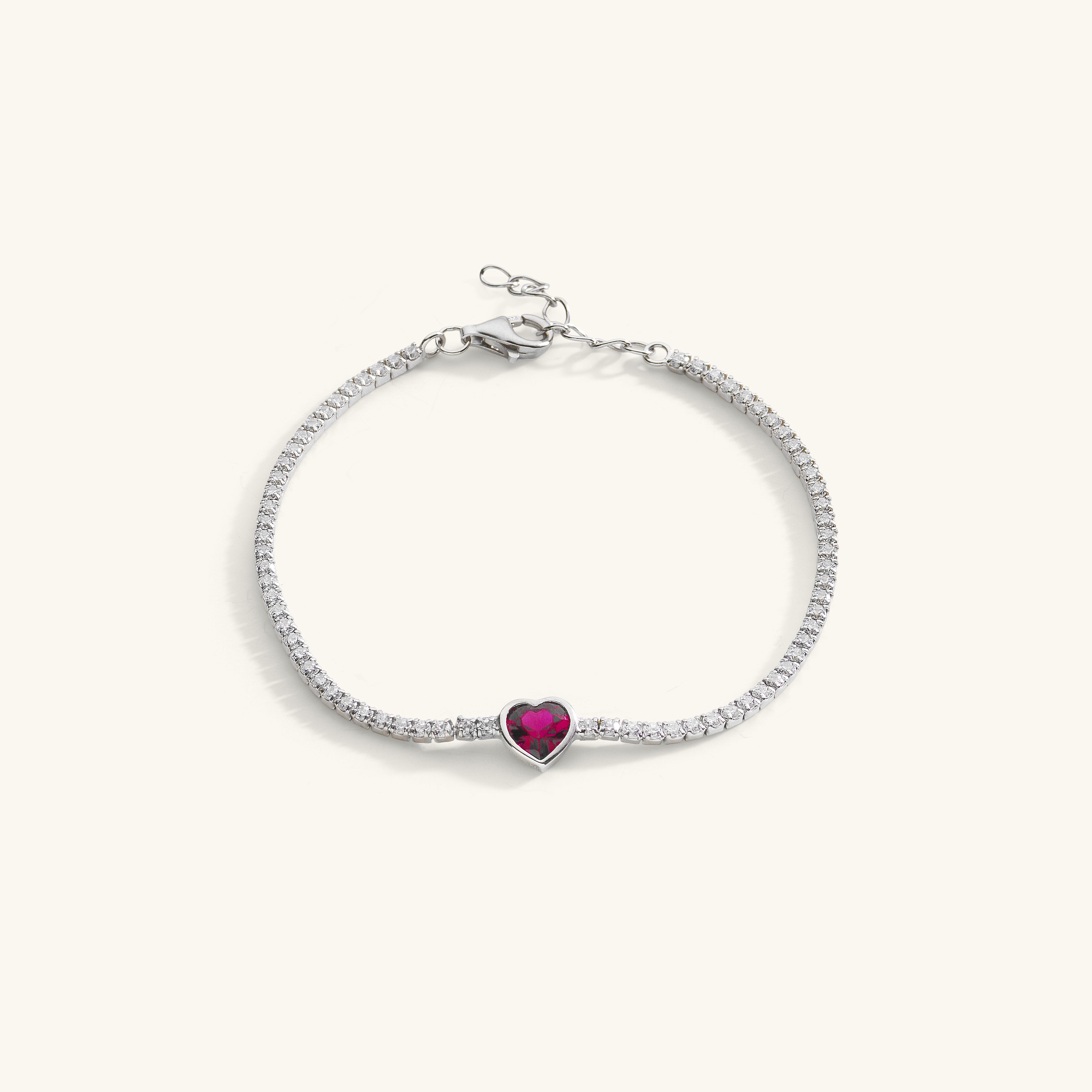 Ruby Taşlı Kalpli Su Yolu Bileklik